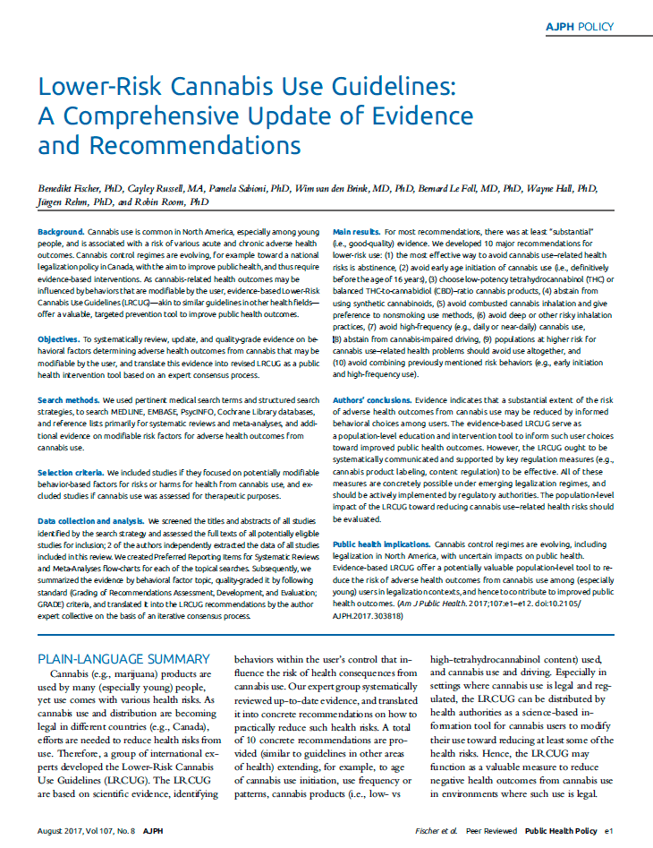Lower-Risk Cannabis Use Guidelines: A Comprehensive Update of Evidence ...